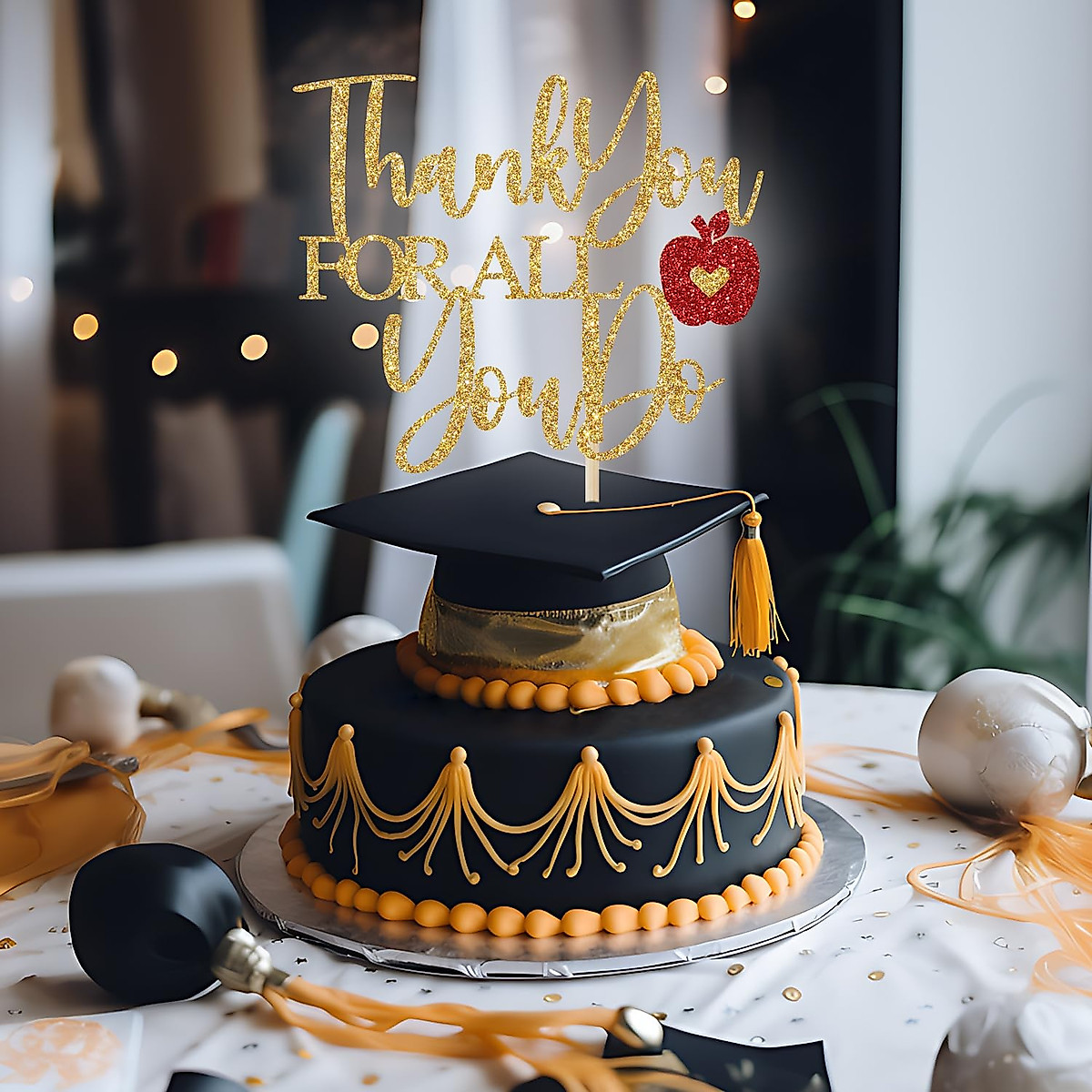 Thank You for All You Do Cake Topper, We Appreciate You Decorations, Teacher/Nurse/Doctor Appreciation Graduation Party Decorations, Gold Glitter