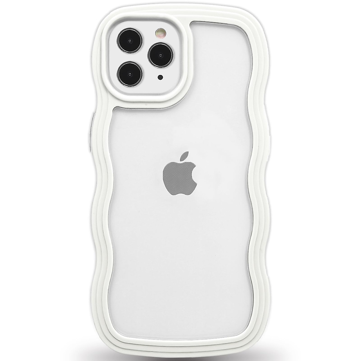 Anuck for iPhone 11 Pro Max Case Wavy Edge Clear Back Design, Anti-Slip Grip Cute Wave Curly Frame Shape Shockproof Soft TPU & Hard Bumper Protective Phone Case Cover for Women Girls, White