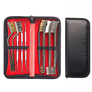 EAmber Gun Cleaning Brushes Picks Kit Set Brass Copper Steel Nylon Stainless Steel Ploymer Pick Set Bristle Brushes (Red)