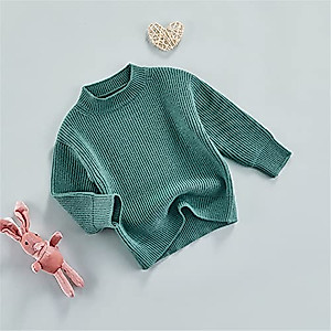 Toddler Baby Knit Sweater Kids Boy Girl Solid Color Long Sleeve Basic Pollover Top Fall Winter Warm Clothes（D-Green,12-24 Months