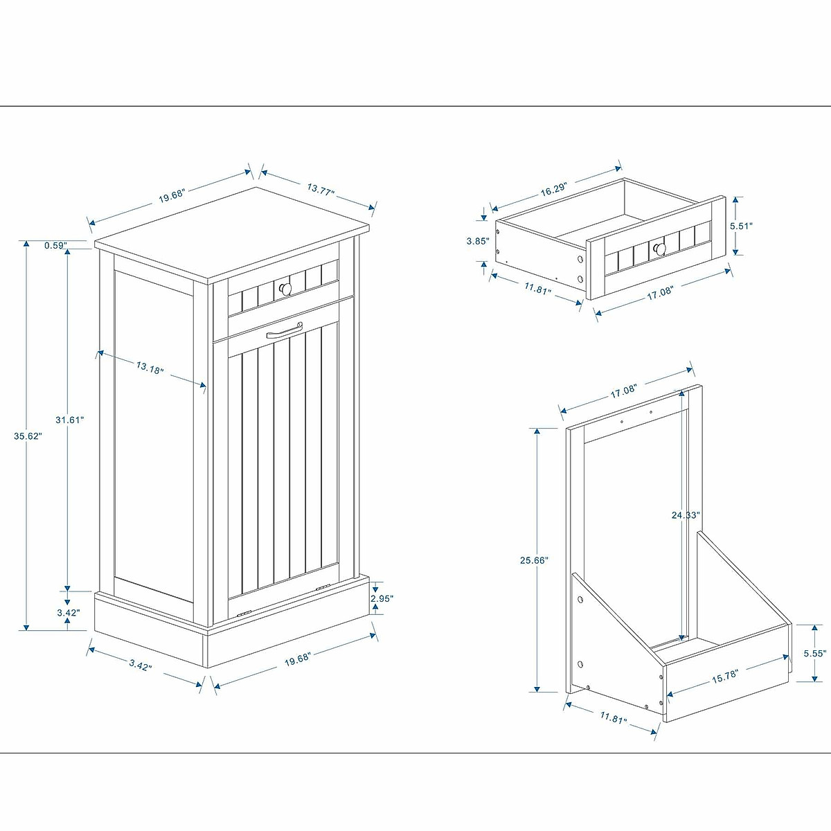 anwickjeff Tilt Out Trash Can Cabinet with Storage Drawer,Kitchen Island with Trash Can Storage,Hidden Laundry Hamper Cabinet for Kitchen (White)