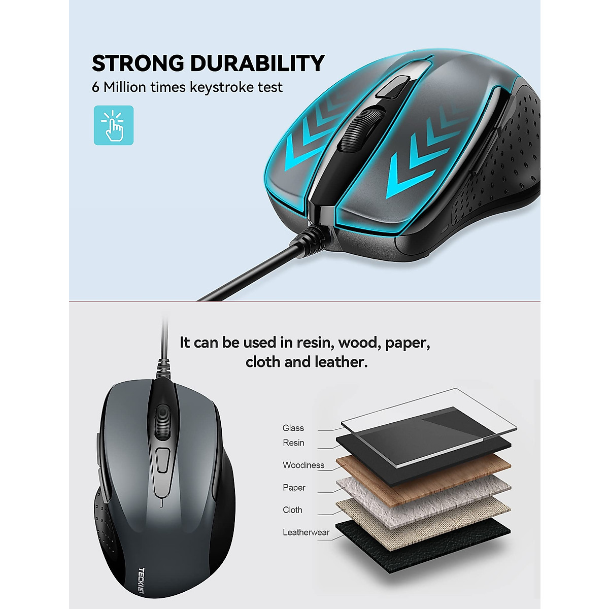 TECKNET Pro S2 High Performance Wired USB Mouse, 6 Buttons, Upto 2000dpi