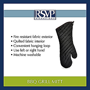 RSVP International Barbeque Grilling Collection Heat Resistant Gloves, 17.7", Fleece Lined, Suede Leather