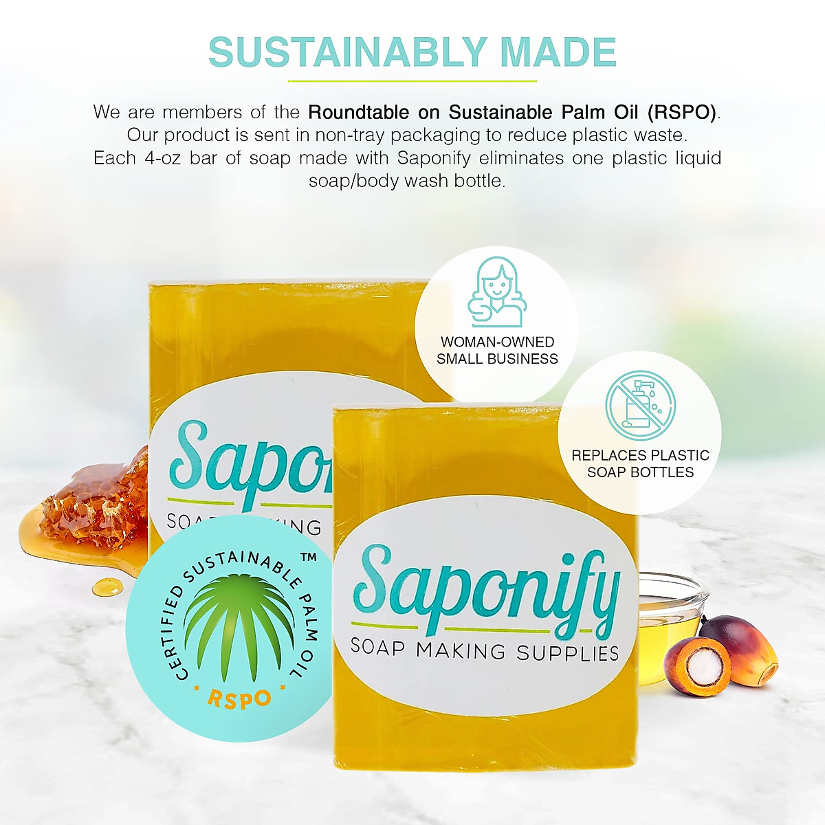 Saponify - 2Lb Honey Melt and Pour Soap Base, Pure Skin-Enhancing Honey Soap Base, Easy to Use Glycerin Soap Base for Soap Making