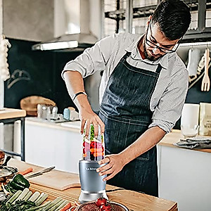 La Reveuse Personal Size Blender 250 Watts Power for Shakes Smoothies Seasonings Sauces with 1 Piece 15 oz Cup,1 Piece 10 oz Mug,BPA Free (Pearl Blue)