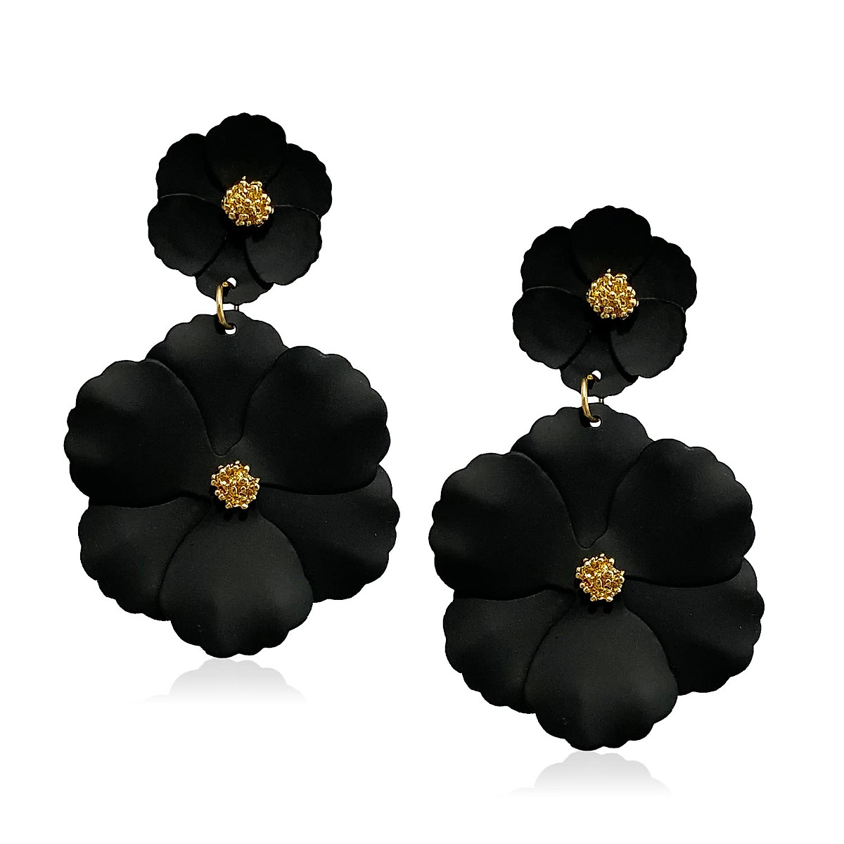 WUWEIJIAJIA Boho Flower Stud Earrings with White Pearl for Women Lover and Friends Flower Shaped Daisy Dangle Drop Earrings with Gold Flower Bud (3-Black)