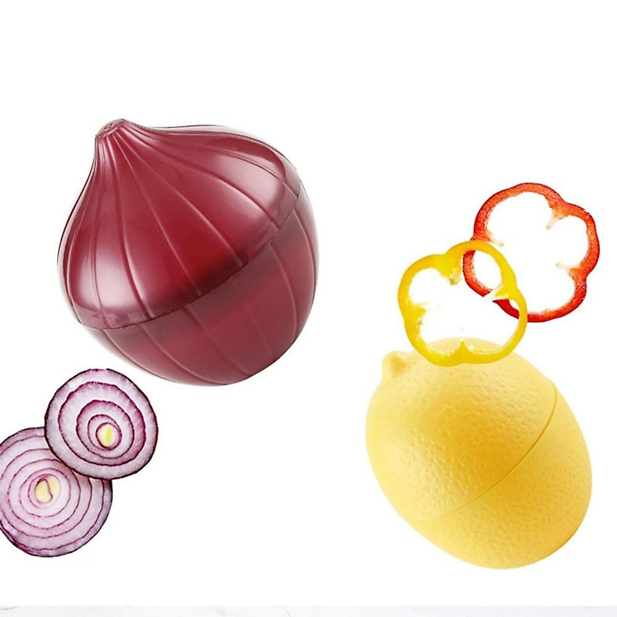 Fruit and Vegetable Shaped Food Saver Storage Containers Refrigerator Plastic Storage Box for Onion, Lemon, Green Pepper, Tomato, Garlic(Garlic)