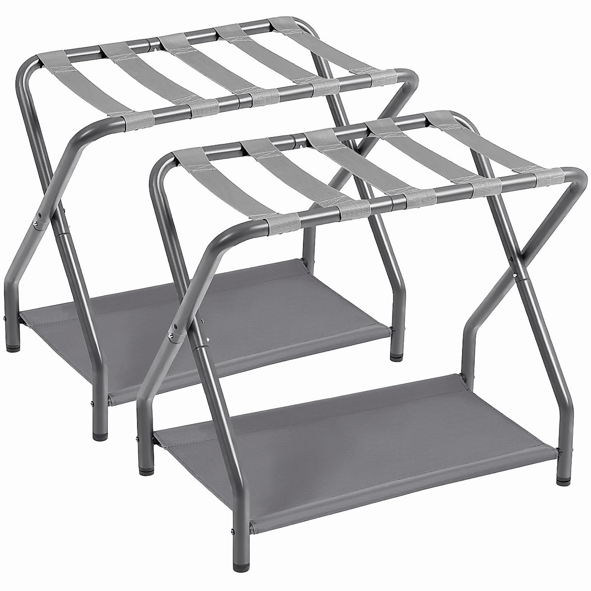 AMHANCIBLE Luggage Rack, Set of 2, Foldable Suitcase Stands for Guest Room, Metal Luggage Holder with Storage Shelf for Bedroom, Hotel, Easy Assemble, HLR02GY