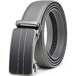 Founders & C Mens Ratchet Dress Belt Leather 1 3/8" with Automatic Click Slide Buckle,Adjustable Trim to Fit(28"-42" Waist Adjustable, Click Belt W Gray Leather)