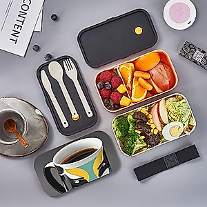 Mug Coffee Adult Lunch Box, Bento Box, With Cutlery Set Of 3, 2 Compartments, Rectangular, Lunch Box For Adults