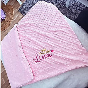 Embroidery Baby Blankets for Girls with Name - Personalized Baptism Gifts - Custom Baby Blanket with Name and Princess Little Star - Super Soft Security Newborn Blankets - Pink Color