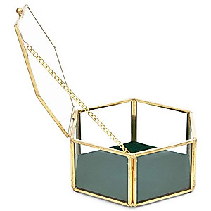 Juvale Velvet Glass Jewelry Box, Gold Hexagon Box for Trinkets (5 x 4.5 x 2.1 In)