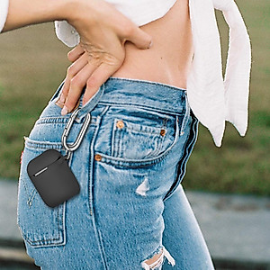 Hamile Cover Compatible with AirPods Case, Soft Silicone Protective Covers Skin (Front LED Visible) Designed for Airpod 2/ AirPod 1 Cases with Keychain Accessories, Women Girls Men Boys,Black