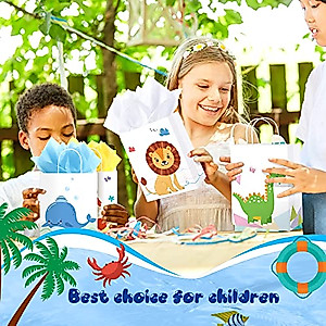 8 Pcs 11 Inch Paper Gift Bags Baby Gift Wrapping Animals Paper Bag with Tissue Papers, Flamingos, Whales, Giraffes, Elephant, Dinosaur, Dolphin, Lion for Kids Birthdays or Baby Showers