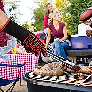Donkik BBQ Grilling Gloves, 1472°F Extreme Heat Resistant Outoor Barbecue Gloves, Kithen Silione Non-Slip Oven Mitts for Barbeue, Cooking, Baking, Grilling, Welding