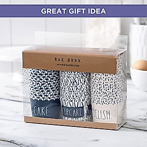 Rae Dunn Paper Cupcake Baking Cups - 60 Pack 6 Oz Greaseproof and Oven Proof Disposable Large Cupcake Liners and Muffin Cups - For Birthdays, Parties and Baby Showers (Cake/Cupcake/Delish)