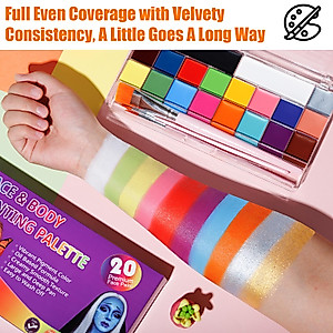 Drawdart Face Body Paint Kit, 20 Colors Oil Based Painting Palette with 4 Professional Artist Brushes, Large Deep Pan Face Painting Kit Ideal for Halloween SFX Cosplay Costume Makeup