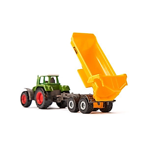 Siku 1605, Fendt Tractor with Krampe Dump Truck, Toy Tractor, Metal/Plastic, Green/Yellow, Removable cab, Tipping Trough, Trailer with Smooth-Running rubberisedg Wheels, Trailer Coupling