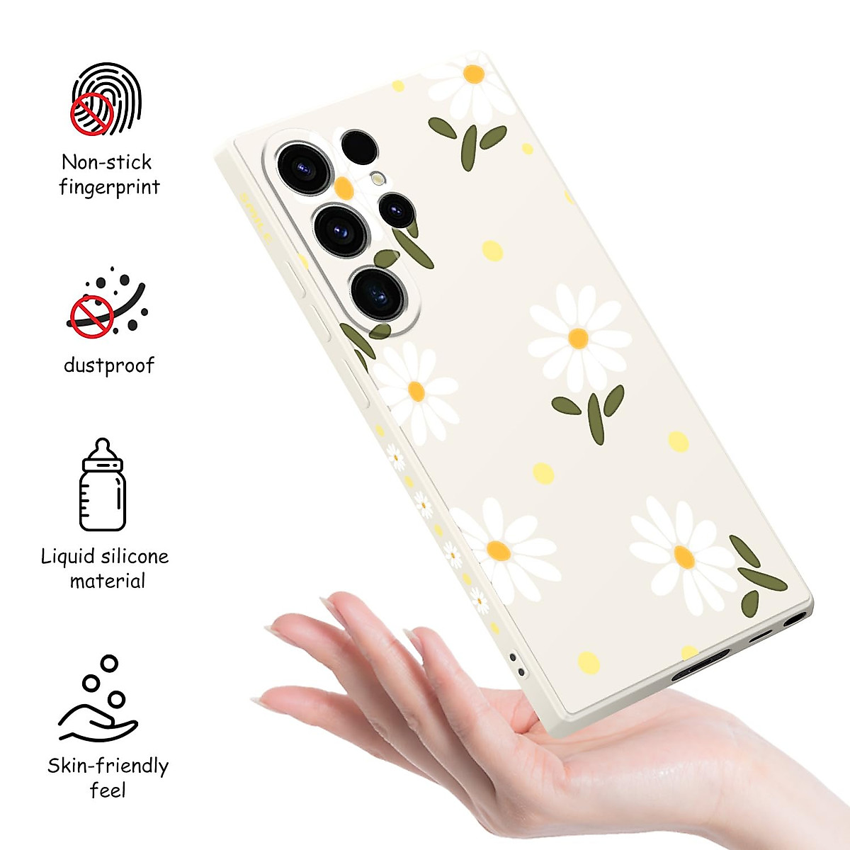LEECG for Samsung Galaxy S23 Ultra Case, for Galaxy S23 Ultra Case Flowers Butterfly Anti Slip Shockproof Flexibility Soft Silicone Protector Phone for Samsung Galaxy S23 Ultra Case-Daisy White