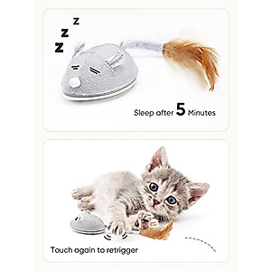 Petchain Interactive Cat Toy, Cat Toys for Indoor Cats Cat Feather Toys Automatic Cat Toy Cat Mouse Toy with Feather Tail Kitty Toys with USB Charging