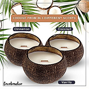 Scented Soy Coconut Shell Candles - Wood Wick Scented Candles Made with Real Coconut Shells (Vanilla)