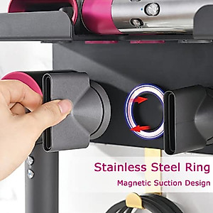 Wall Mount Holder Compatible with Dyson Airwrap Styler, No Punching Installation, 2 in 1 Organizer Storage Shelf Fits Curling Iron Wand Barrels Brushes Diffuser Nozzles for Home Bedroom Bathroom