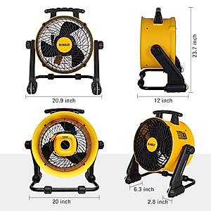 DEWALT 16 Inch Heavy Duty Floor Fan, High Velocity Barrel Shop Fan, 3-Speed Powerful Cooling Drum Fan with 4000 CFM, 360° Adjustable Tilting Airflow Fan for Warehouse, Workshop, Factory, Basement