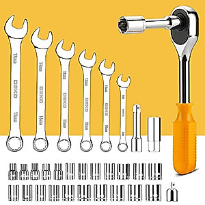 DEKOPRO 228 Piece Socket Wrench Auto Repair Tool Combination Package Mixed Tool Set Hand Tool Kit with Plastic Toolbox Storage Case