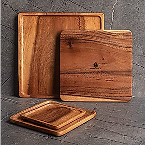 SiamMandalay Luxury Square Acacia Wood Nesting Plates/Trays/Charger (Set of 4): Wooden Serving Dishes for Platters & Desserts Kitchen Serveware or Dinner Party Gift