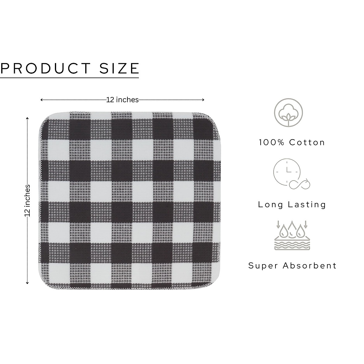 PurpleEssences Waffle Weave Plaid Dish Cloths, 100% Cotton - 12 x 12 Inches, Ultra Soft Absorbent Quick Drying Dish Towels Buffalo Check Dish Rags for Kitchen, 8-Pack - Grey & White