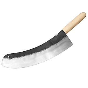 EROL Carbon Steel (15.7 in/40 cm) Mincing Knife Handmade Forged Gourmet Professional Chef Butcher Chopping Handled Curved Kebab Meat Mezzaluna Herb Big Blade Kitchen Cleaver