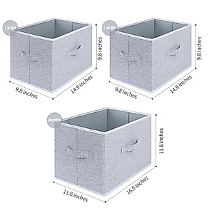 DIMJ Cube Storage Bins Foldable Storage Bins with Handles, Fabric Storage Basket for Shelf, Closet, Nursery, Office Organizer Grey and Beige (14.9x9.8x9.8 inches, Grey)