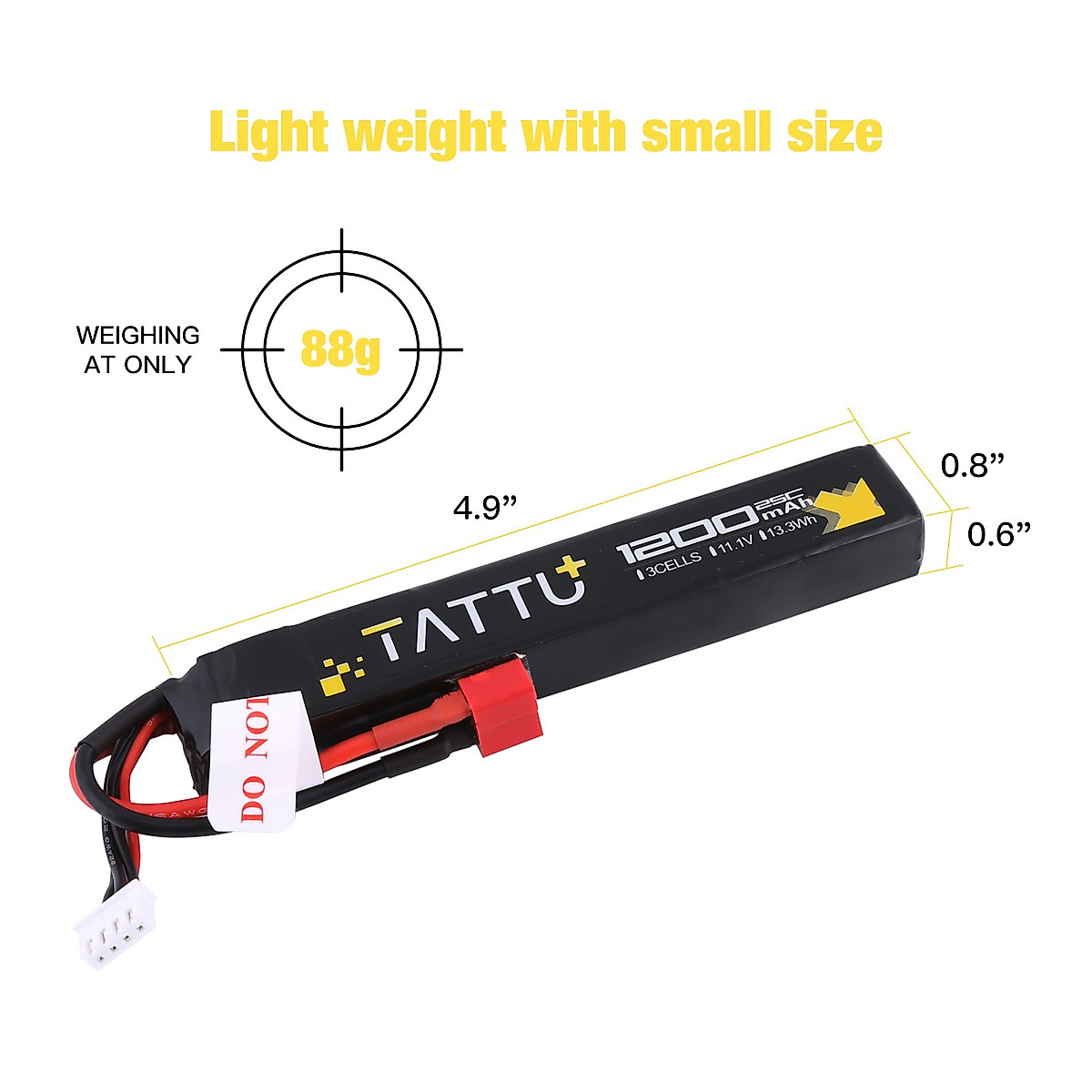 TATTU 11.1V LiPo Airsoft Stick Battery with Deans Connector,3S 1200mAh 25C Battery Pack for Airsoft Gun