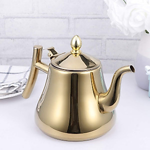 Cabilock 1L Stainless Steel Tea Pot with Removable Infuser Coffee Water Small Kettle Filter Set for Stovetop Induction Stove Top (Golden)