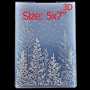KWELLAM 3D Merry Christmas Snowfall Tree Woodland Background Plastic Embossing Folders for Card Making Scrapbooking and Other Paper Crafts 3080401
