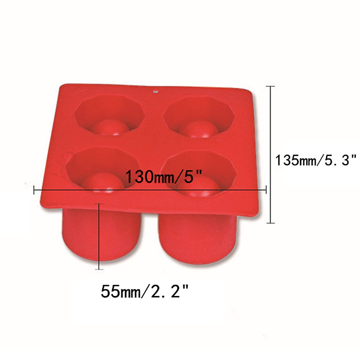 DD-life 4 Pcs 4-Cavity Ice Cubist Ice Shot Glass Molds Round Shot Glass Silicone Mold(Red）