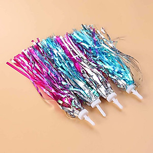 Garneck Bike Glitter Tassels Bicycle Tassel Ribbon Scooter Handlebar Streamers Bicycle Grips Ribbon Easy Attach to Bikes Handlebars for Kids Children 4pcs (Blue Silver) Kids Bike Accessories