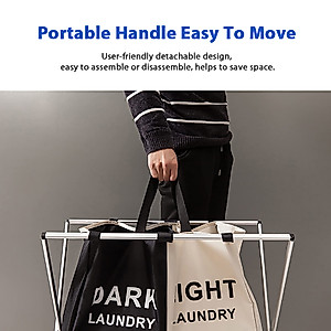 Large Laundry Basket, 2/3 Section Foldable Dirty Clothes Hamper for Laundry, Tall Divided Laundry Sorter with Removable Bag, Modern Collapsible Waterproof Laundry Hamper for Home (Black White)