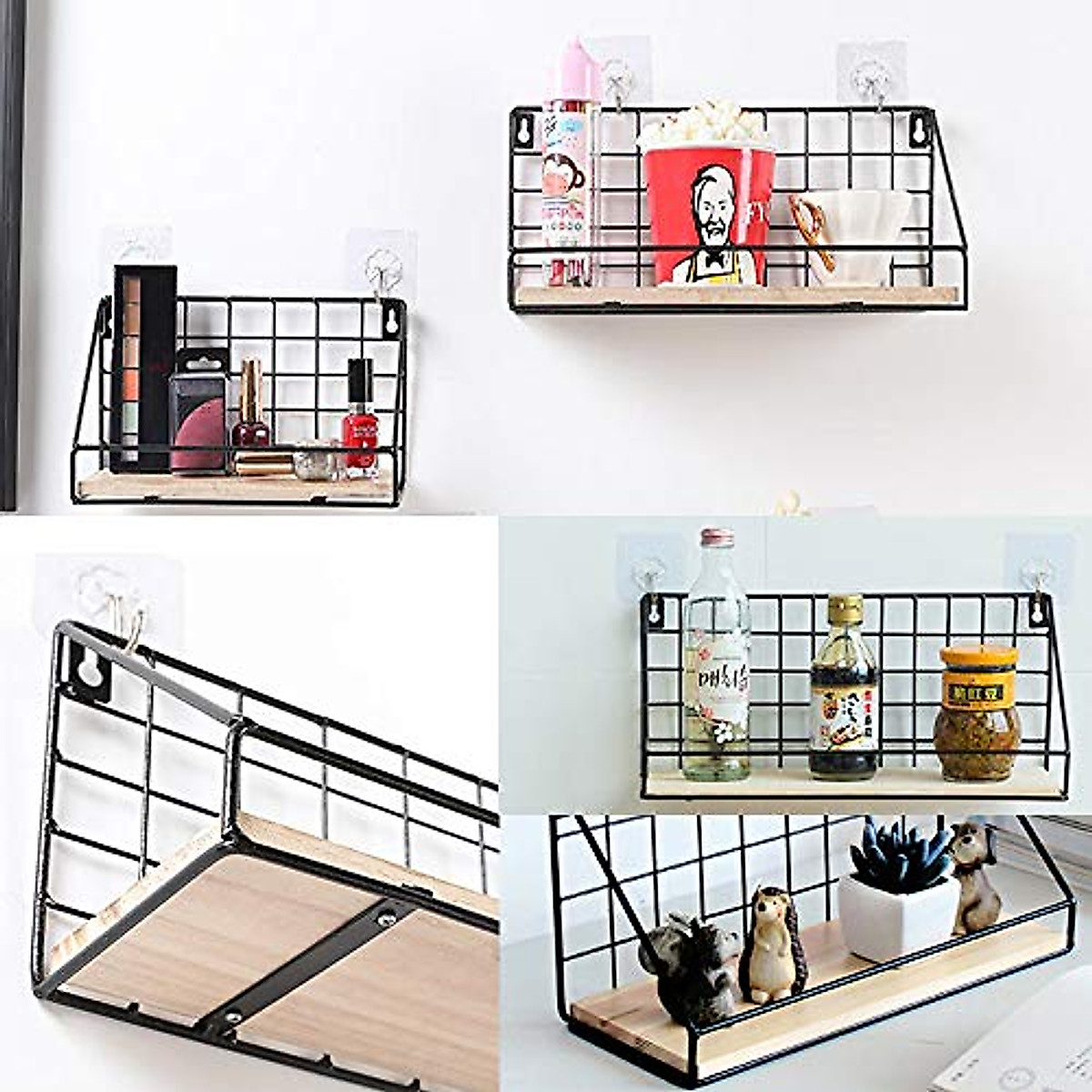 Black Floating Shelves Wall Mounted Set of 2 Rustic Wood Storage Hanging Shelf for Bedroom Bathroom Living Room Kitchen Office