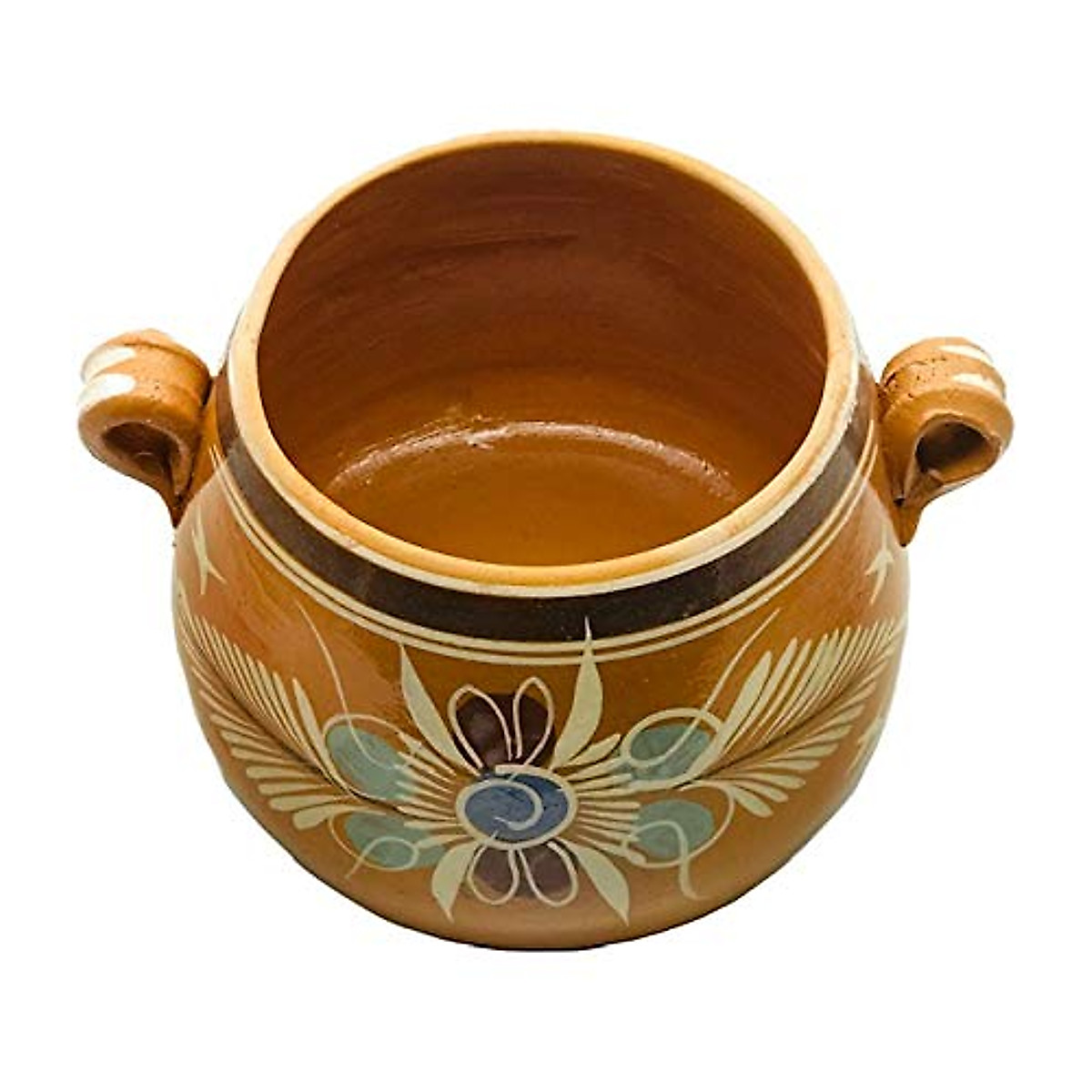 Olla De Barro Frijolera w/ Lid 3.5 Qt. Canterito Cazuela Traditional Floral Decorative Artisan Artesania