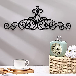 Metal Wall Decor Traditional Metal Scroll Wall Art Decor Rustic Iron Wall Medallion Black Metal Scroll Wall Art Iron Metal Wall Plaque for Home Living Room Decoration, 15.76 x 5.52 Inch