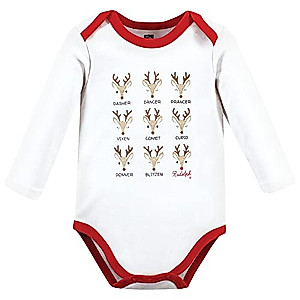 Hudson Baby Unisex Baby Cotton Long-Sleeve Bodysuits, Santa Reindeer, 3-6 Months