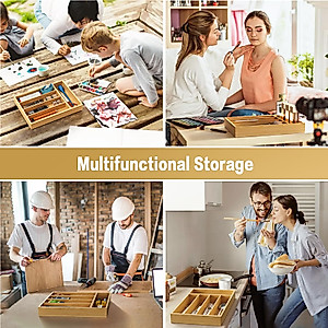 WEBACOO Bamboo Kitchen Drawer Organizer - Silverware Organizer for Kitchen Drawers - Utensil Tray and Flatware Storage for Kitchen - Flatware Organizer - Cutlery Tray with Adjustable Dividers