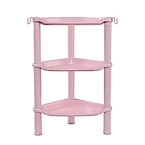 3 Tier Shower Caddy Organizer Shelf Corner, 13.5 x 10 x 26 Inches, Rustproof, Plastic Shower Rack Stands for Inside Bathroom, Bathtub, Shower pan, Pink (Round Slot Pink 3 Tier)