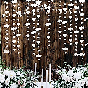 52Ft White Heart Garland White Pearl Love Heart Hanging Paper Streamer Banner for Winter Wedding Anniversary Bridal Shower Engagement Mothers Day Valentines Day Bachelorette Party Decorations Supplies