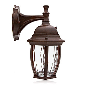 Maxxima LED Outdoor Wall Light - Features Clear Water Glass, 3000K Warm White, 580 Lumens, Dusk to Dawn Photocell Light Sensor, Patio or Porch Sconce Fixture, Ideal for Exterior Decor Lighting - Brown