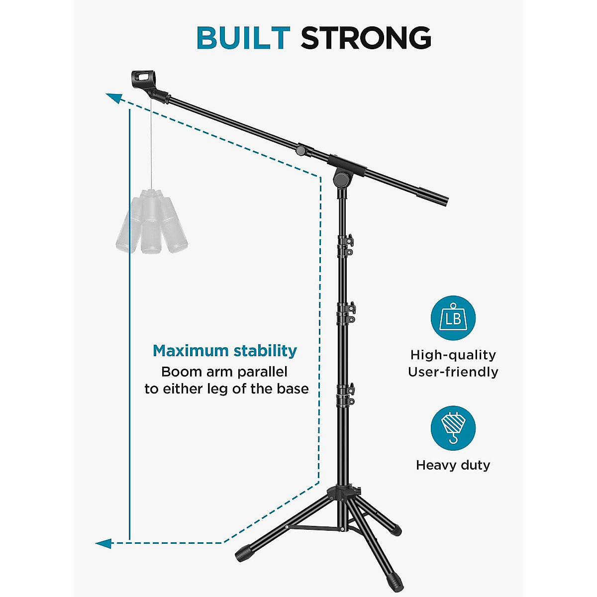 InnoGear Microphone Stand, Tripod Boom Arm Floor Mic Stand Height Adjustable Heavy Duty with Carrying Bag 2 Mic Clips 3/8" to 5/8" Adapter for Singing Podcast for Blue Yeti Shure SM58 SM48 Samson Q2U