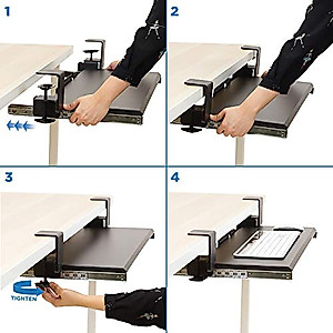 Mount-It! Clamp Keyboard Tray - Ergonomic Under Desk Pull Out Keyboard and Mouse Platform with No-Drill Easy Installation - Slides Under Desk Increase Desk Space - 27 Inch Wide