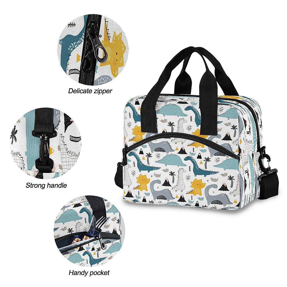 Cartoon Dinosaur Lunch Bags for Women Funny Palm Tree Jurassic Dino Lunch Tote Bag Lunch Box Thermal Cooler Bag Lunch Organizer for Working Picnic Beach Sporting