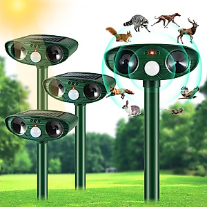 2024 Upgraded Animal Repellent Outdoor,4 Pack Solar Deer Repellent Devices Ultrasonic Cat Repellent Solar Animal Repeller with Motion Sensor Predator Lights to Scare Squirrel Raccoon Dog Coyote Skunk